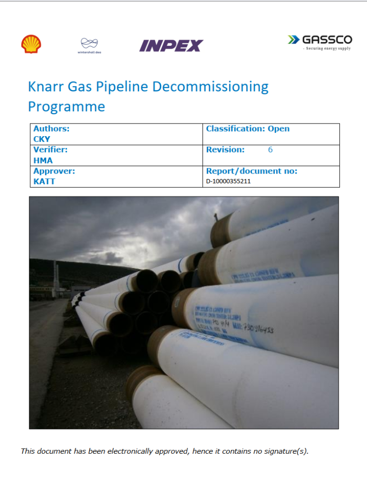 Knarr Gas Pipeline Decommissioning Programme - Gassco