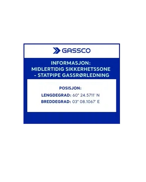 Midlertidig sikkerhetssone ved Statpipe gassrørledning - Gassco